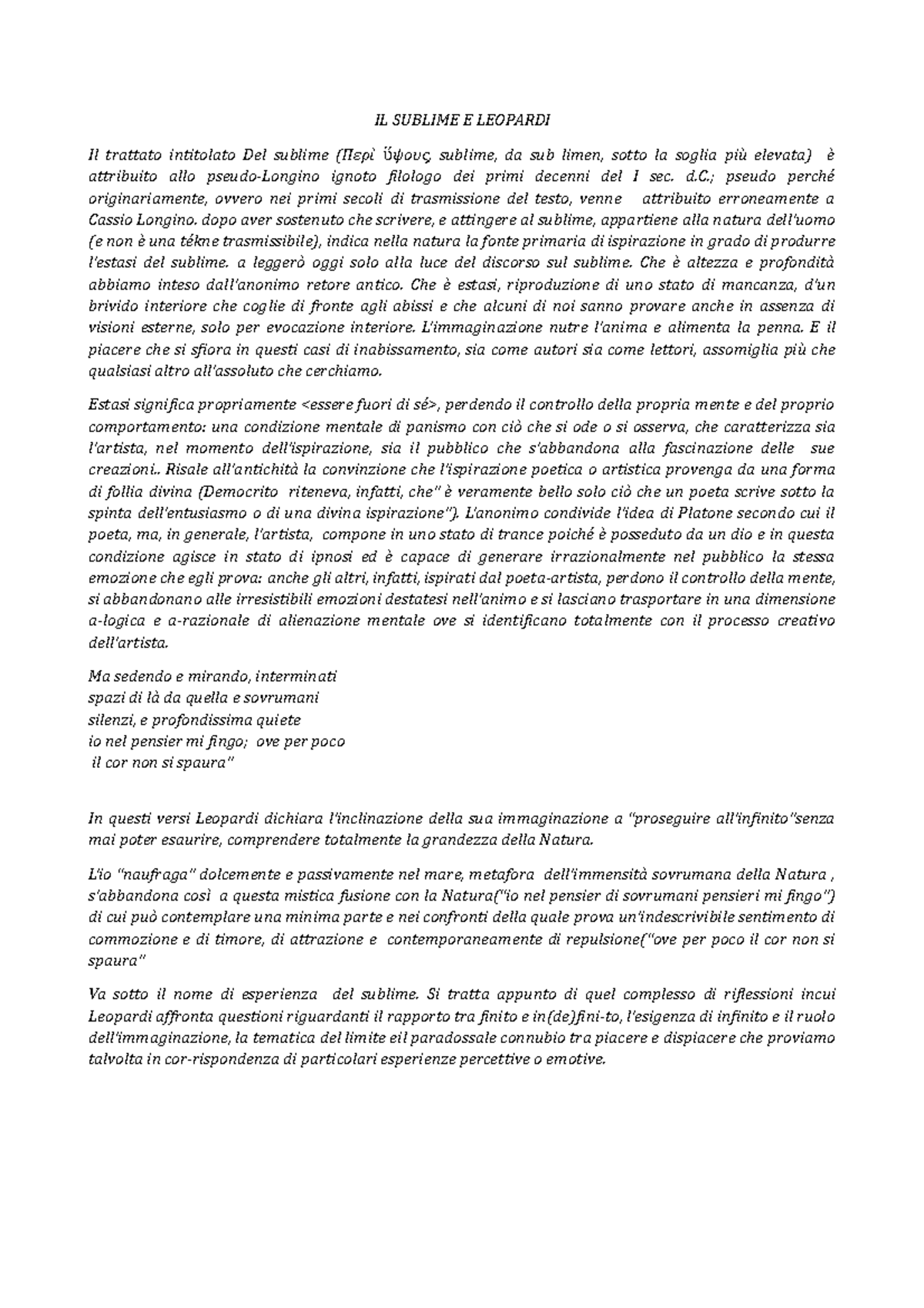 IL Sublime nel poeta Giacomo Leopardi - IL SUBLIME E LEOPARDI Il ...