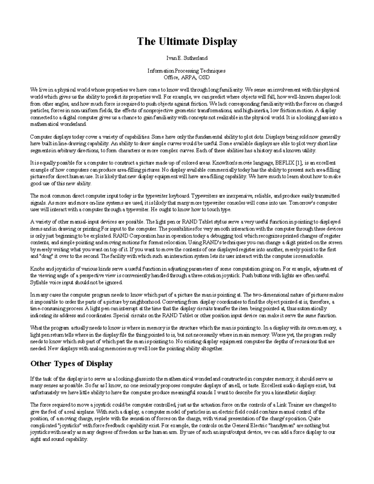Sutherland - The Ultimate Display V1 - The Ultimate Display Ivan E ...
