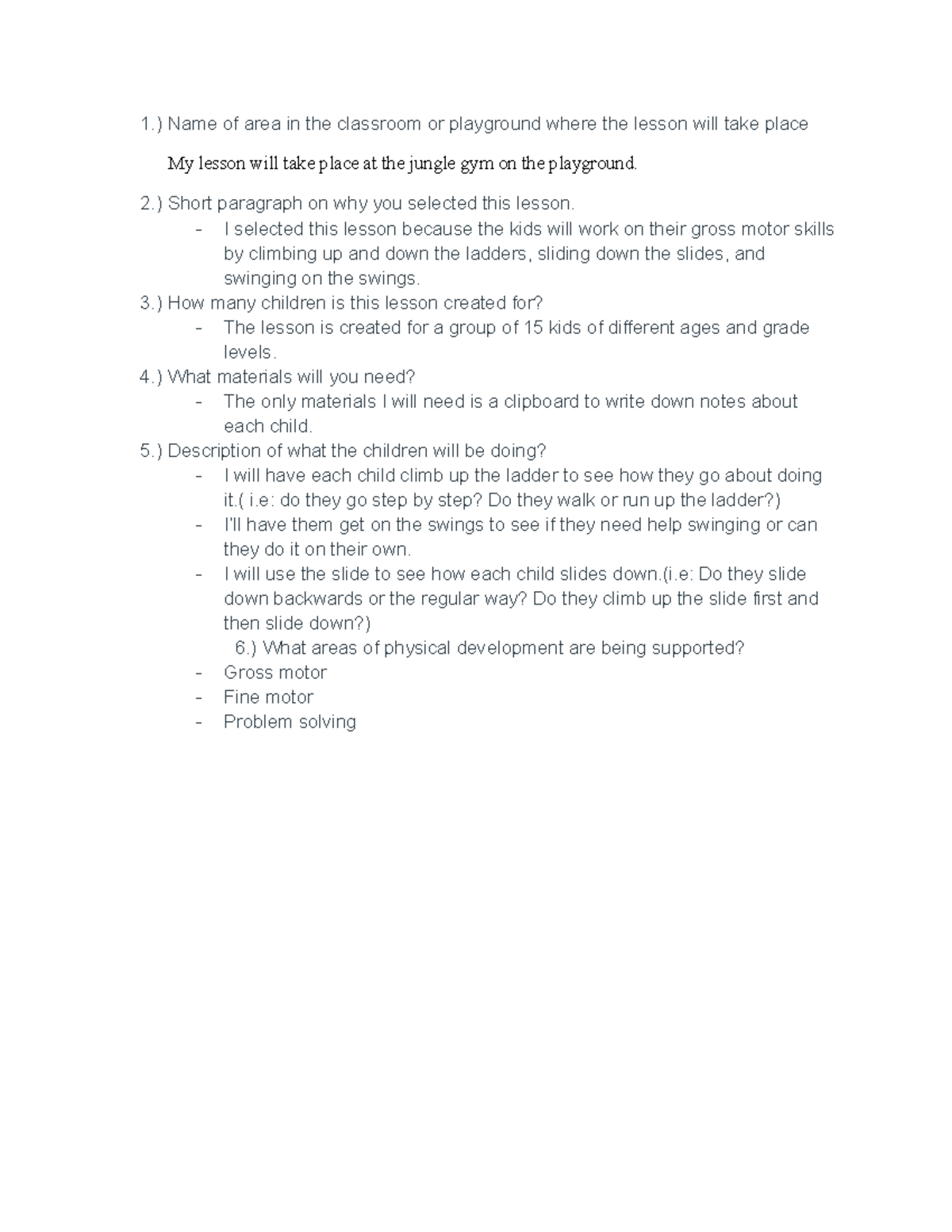 Untitled document - Assignment sample - 1.) Name of area in the ...