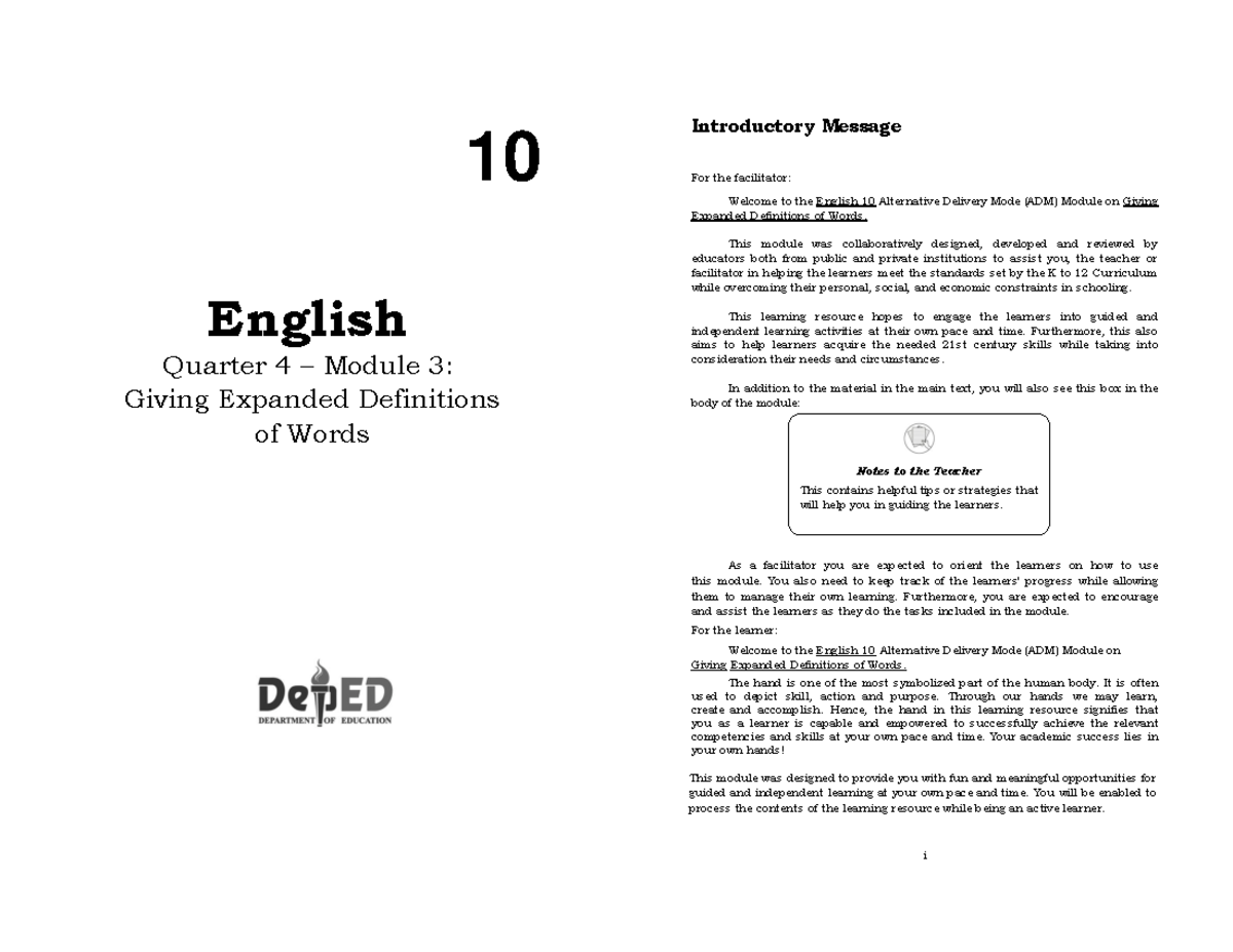Eng10 Q4 Mod-3 - Summary sdsdsd - 10 English Quarter 4 – Module 3 ...