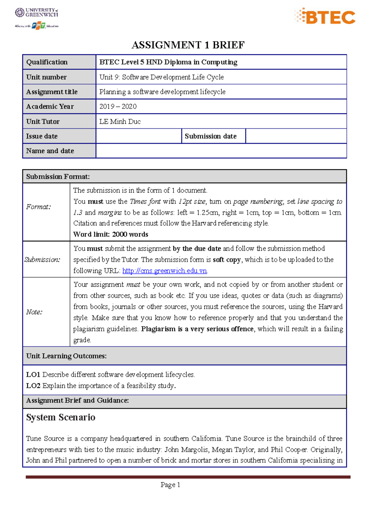 Unit-9-Assignment 1-guided - ASSIGNMENT 1 BRIEF Qualification BTEC Level 5 HND Diploma in ...