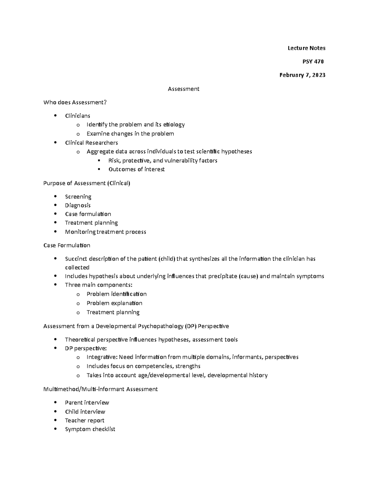 7 - Assessment - Notes taken from the professors slides. - Lecture ...
