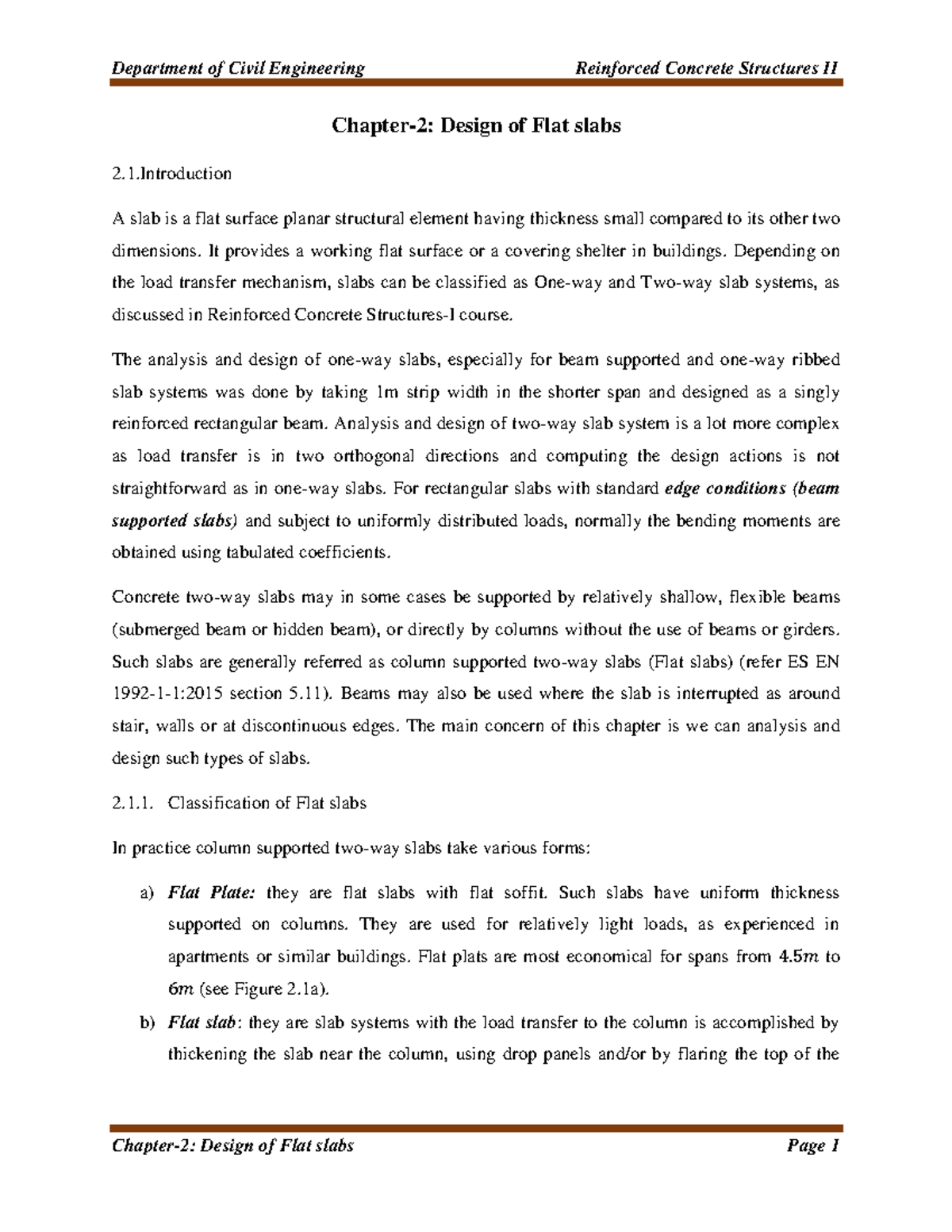 Design of Flat slab - 1 A slab is a flat surface planar structural ...