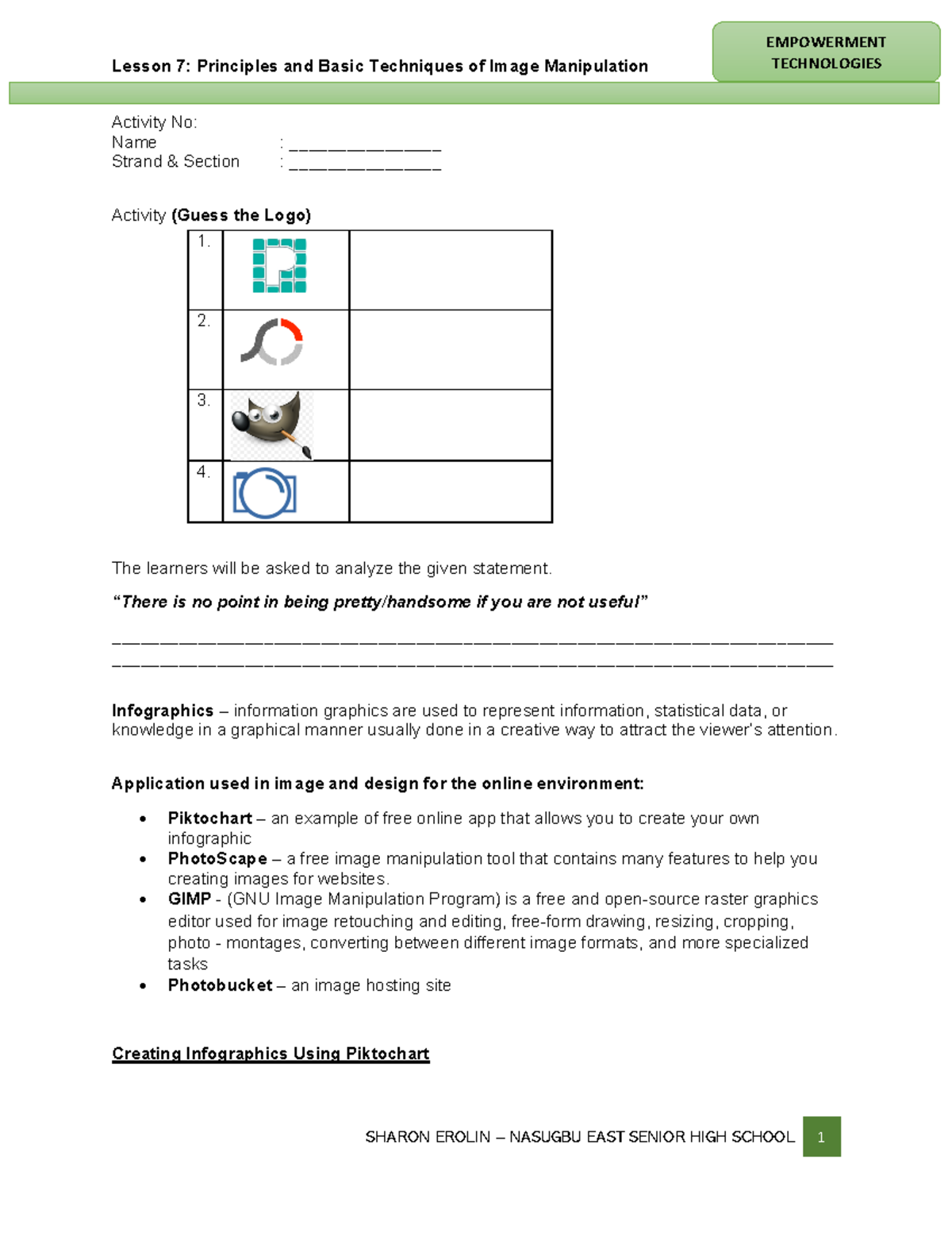 Lesson-7 - Idk - Lesson 7: Principles and Basic Techniques of Image ...