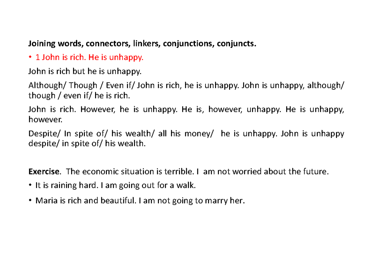 Linking words - esercizi di grammatica inglese - Joining words ...