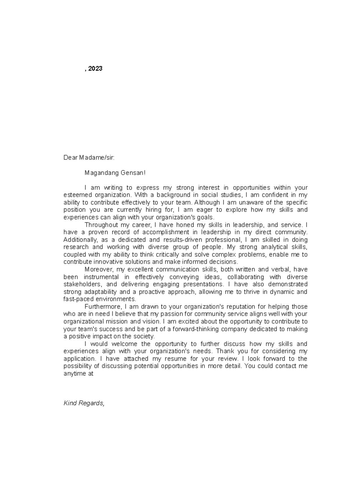 Cover-letter - For downloading purposes - , 2023 Dear Madame/sir ...