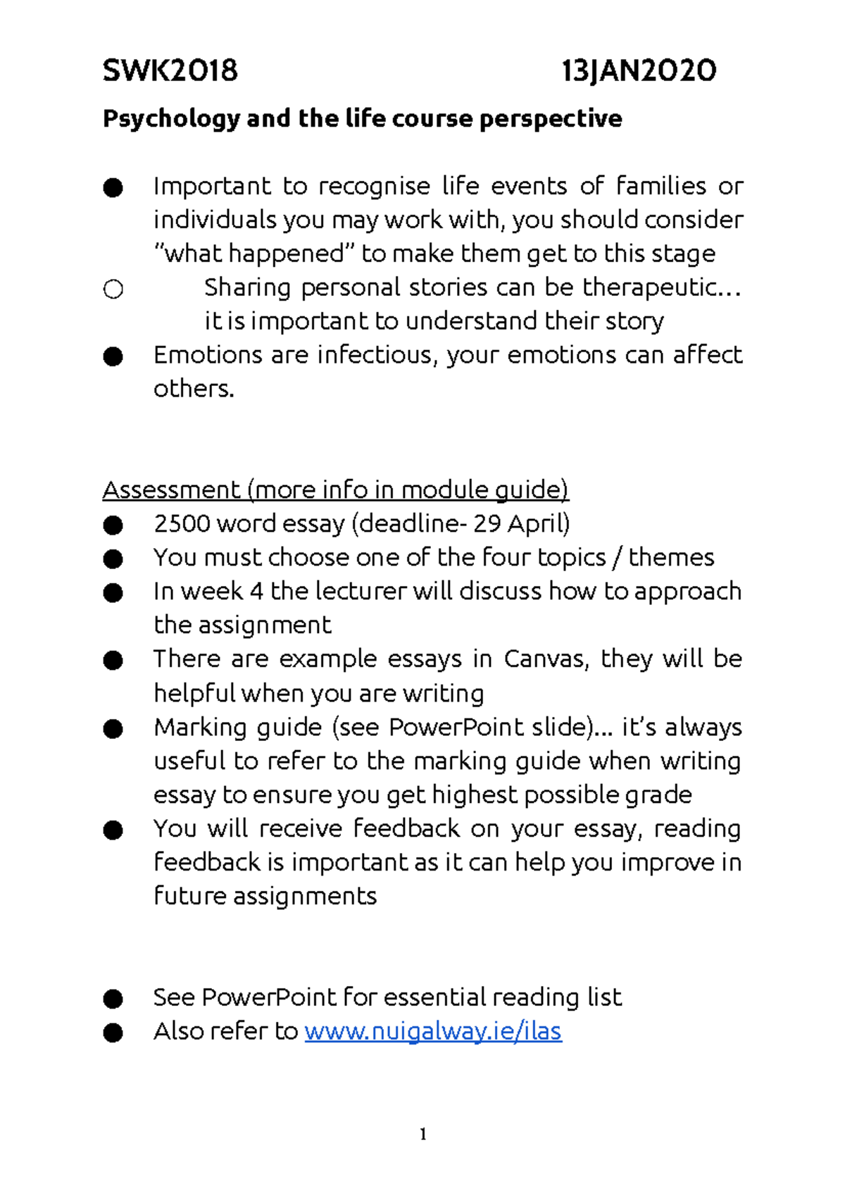 SWK Life course 2020 - Psychology and the life course perspective ...