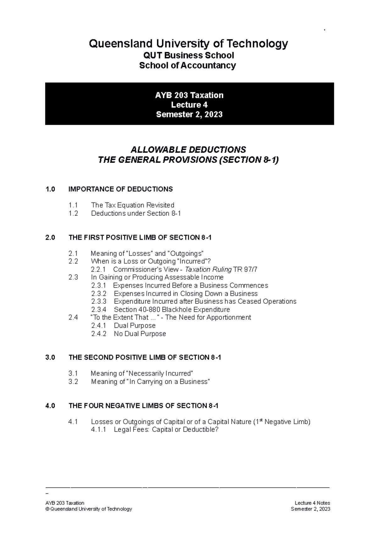 Lecture 4-1 - Queensland University of Technology QUT Business School ...