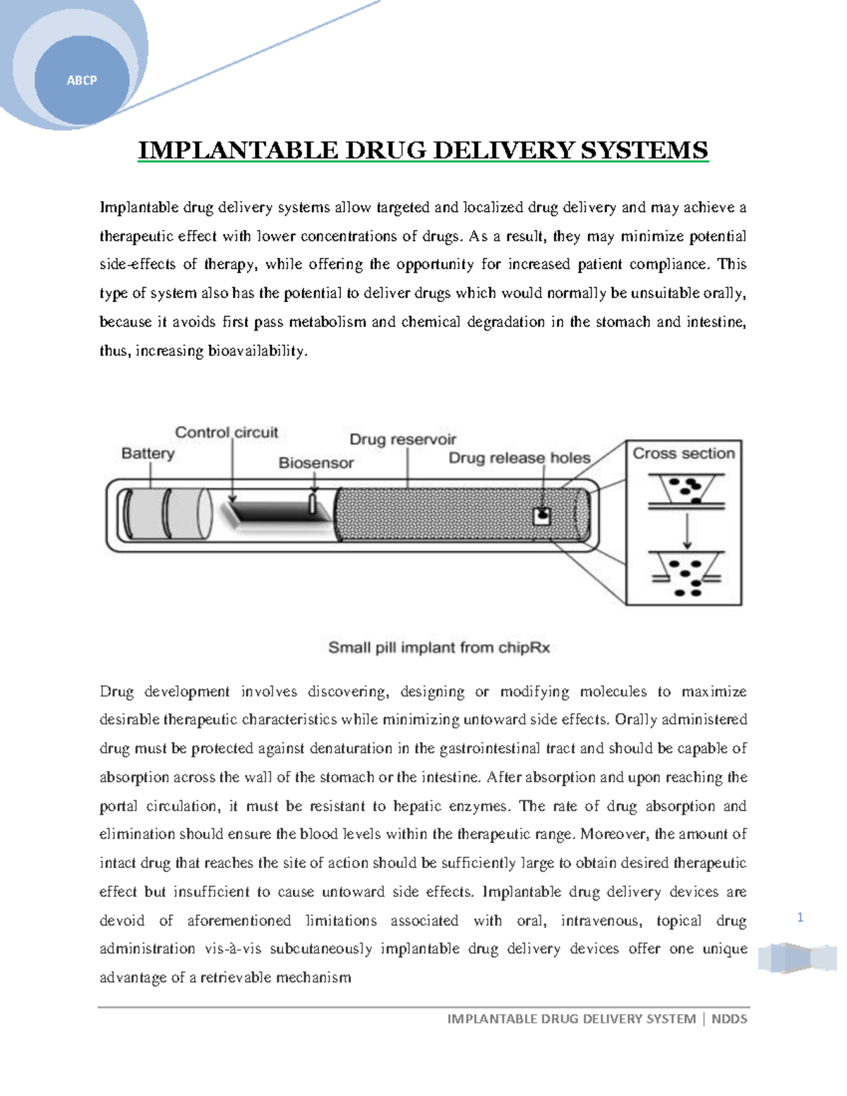 Implant drug delivery - 1 IMPLANTABLE DRUG DELIVERY SYSTEMS Implantable ...