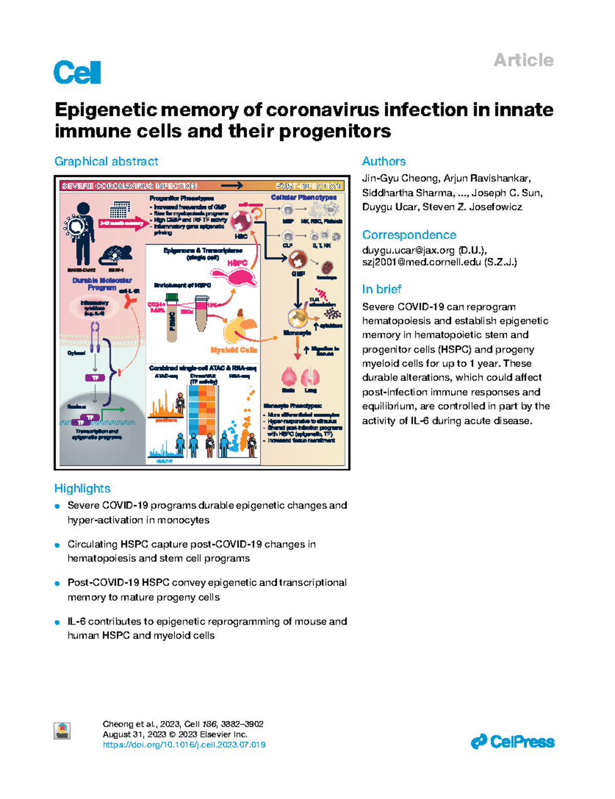Cell Article - nnnnnnnn - Article Epigenetic memory of coronavirus ...