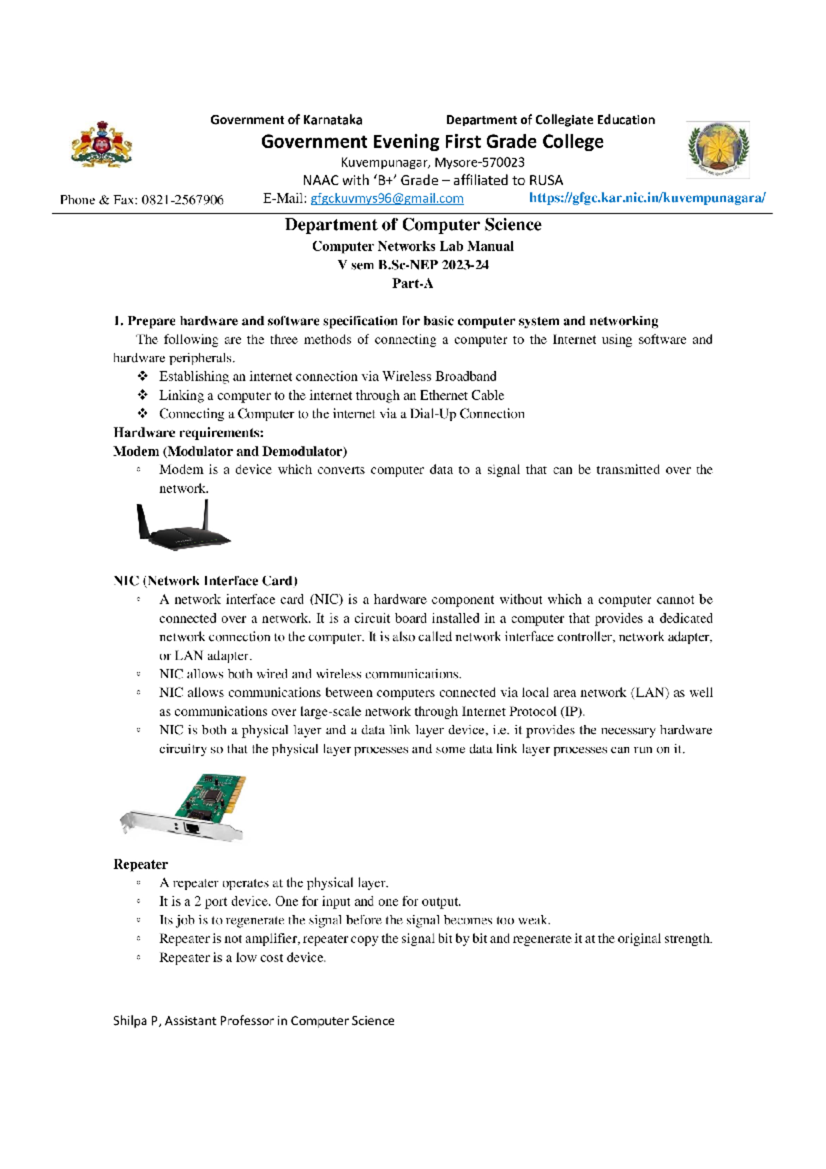 Computer Networking Lab Manual 2023-24 - Government of Karnataka ...