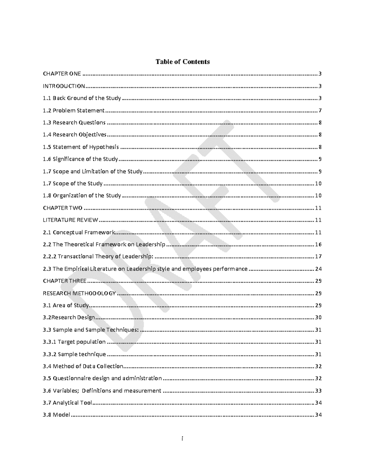 The impact of leadership style on employ - i CHAPTER ONE Table of ...