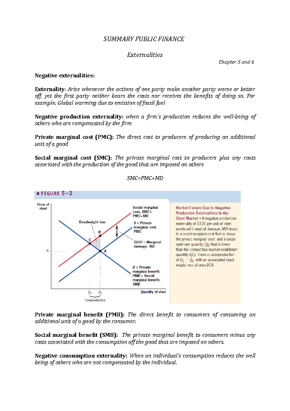 Externalities - Summary Public Finance and Public Policy - SUMMARY PUBLIC FINANCE Externalities ...
