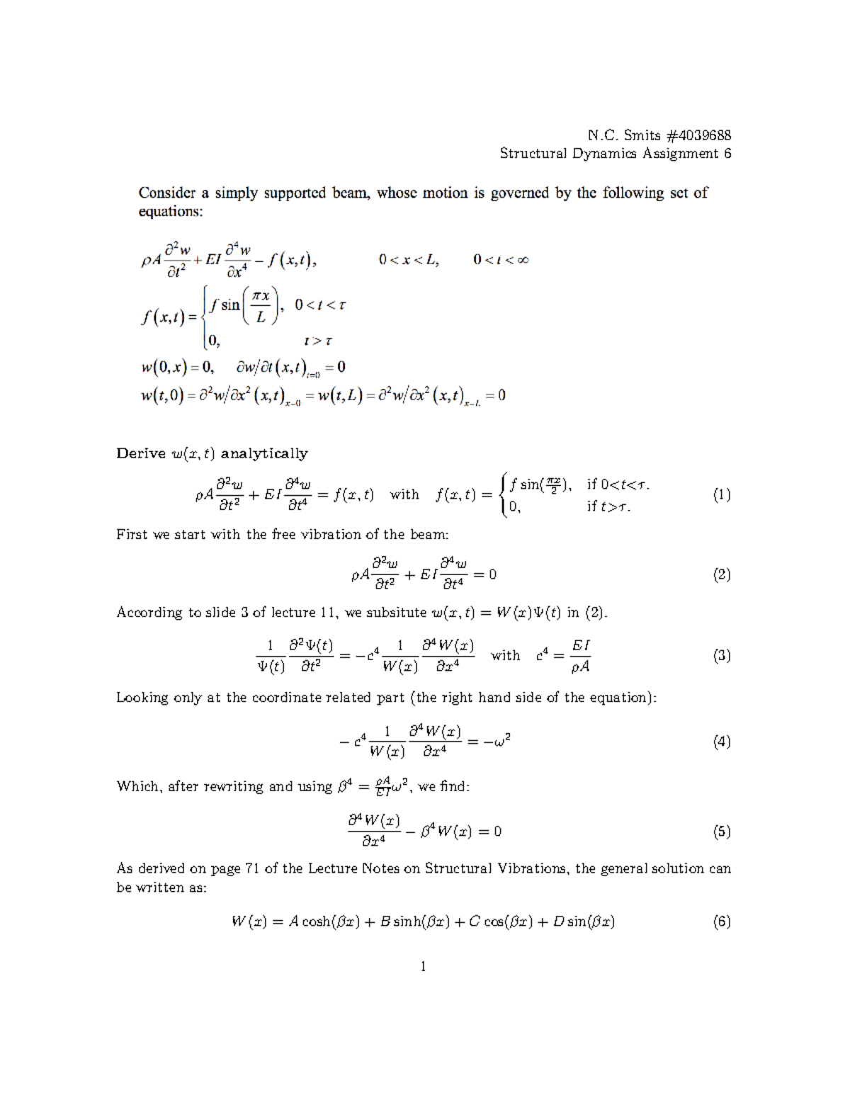 Bonusassignment 6 - Q&A - full bonuspoint - N. Smits # Structural Dynamics Assignment 6 Derivew ...
