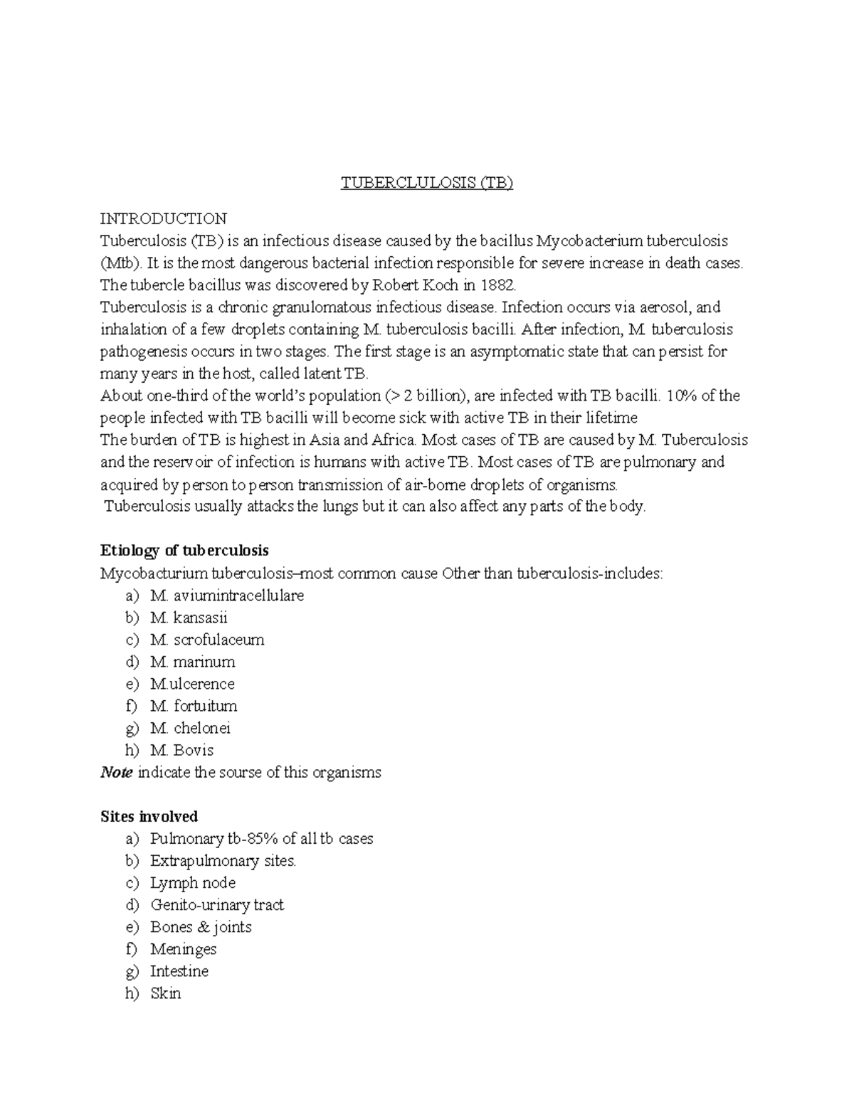 Tuberclosis Pathology - TUBERCLULOSIS (TB) INTRODUCTION Tuberculosis ...
