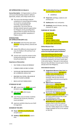 ARTA111 Final Reviewer - ART APPRECIATION (BSN 1-YA-21) | BATCH 2025 ...