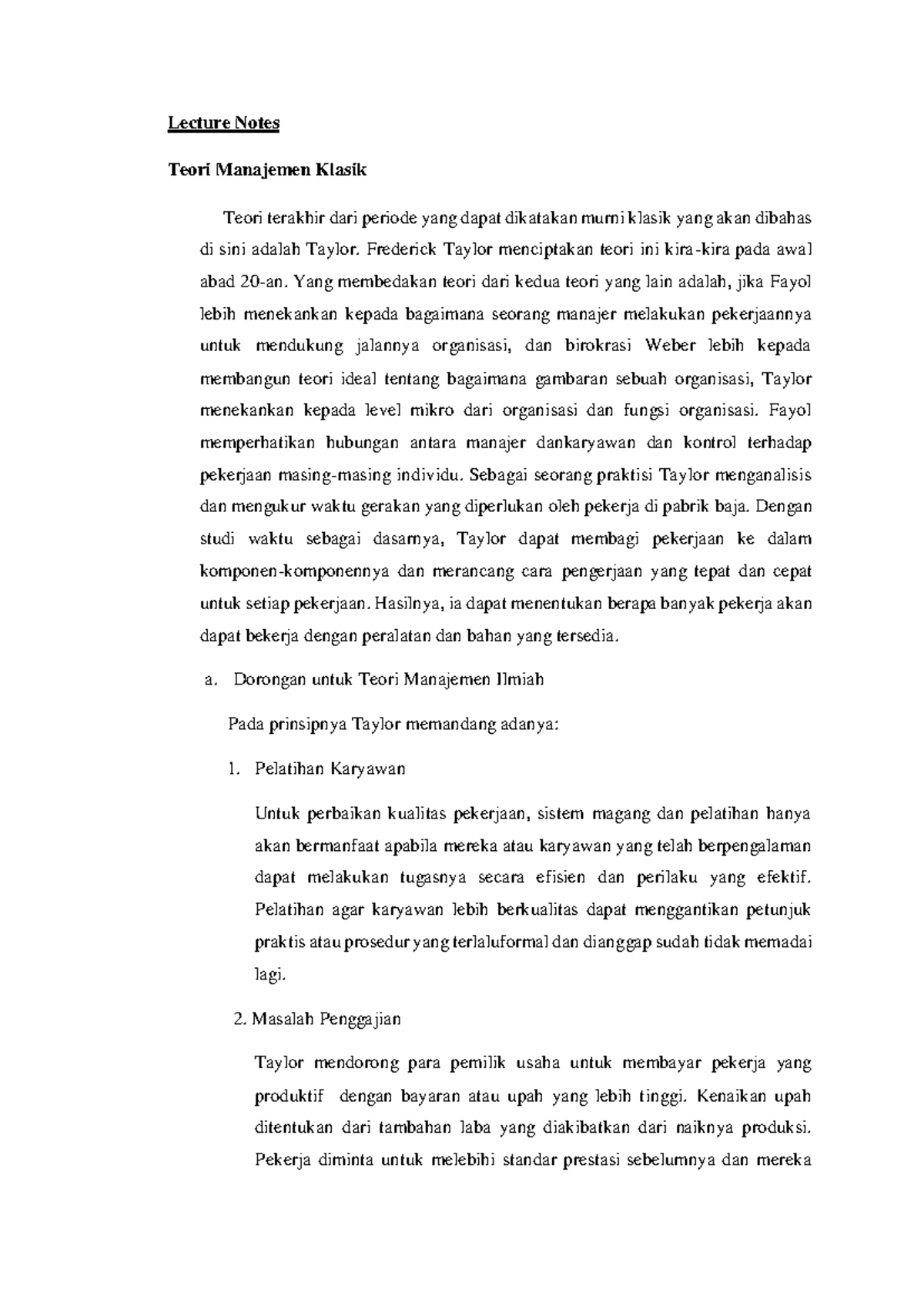 Lecture Notes Teori Manajemen Klasik - Lecture Notes Teori Manajemen ...