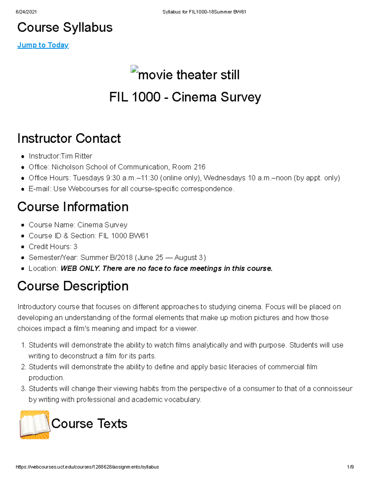 Fil 1000 - Course Syllabus - Course Syllabus Jump to Today movie ...