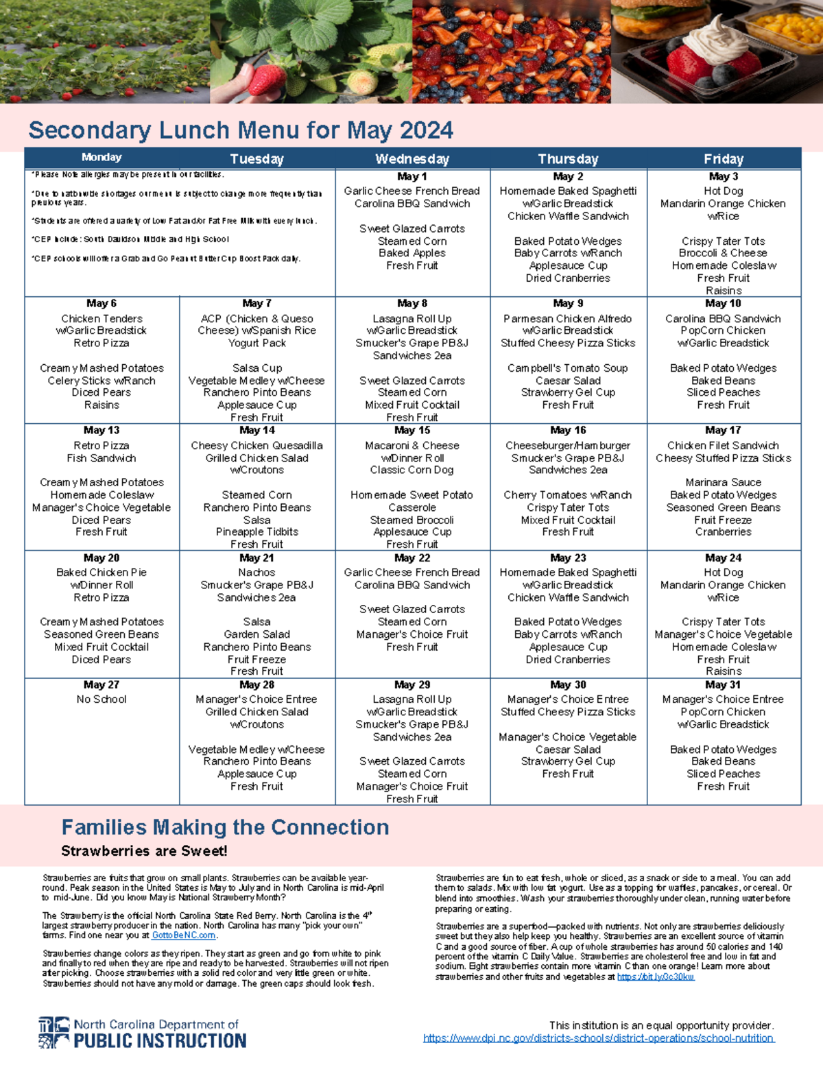 Secondary Lunch 2024 05May ES Strawberries - Secondary Lunch Menu for ...
