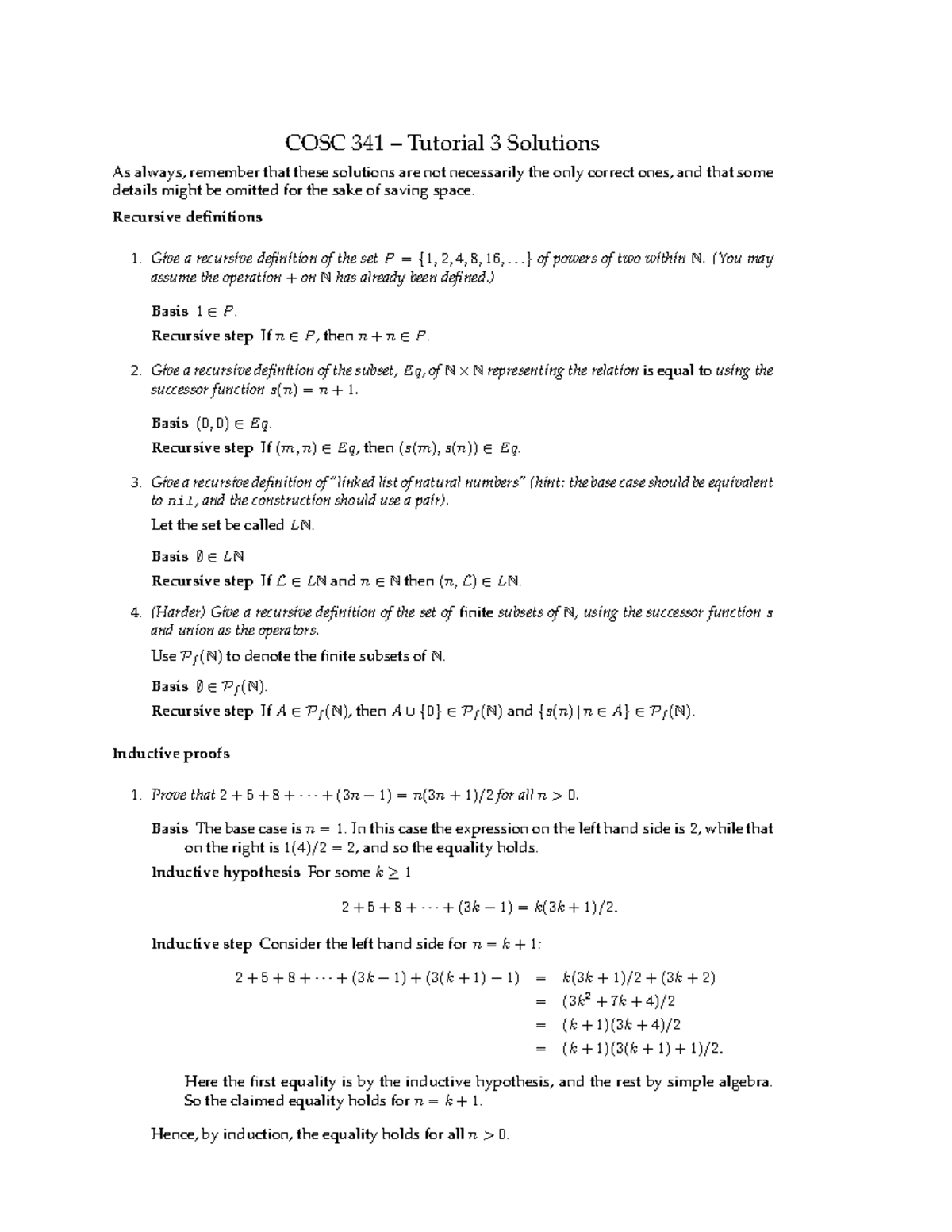 COSC341 2017 Tutorial 3 - Solutions - COSC 341 – Tutorial 3 Solutions ...