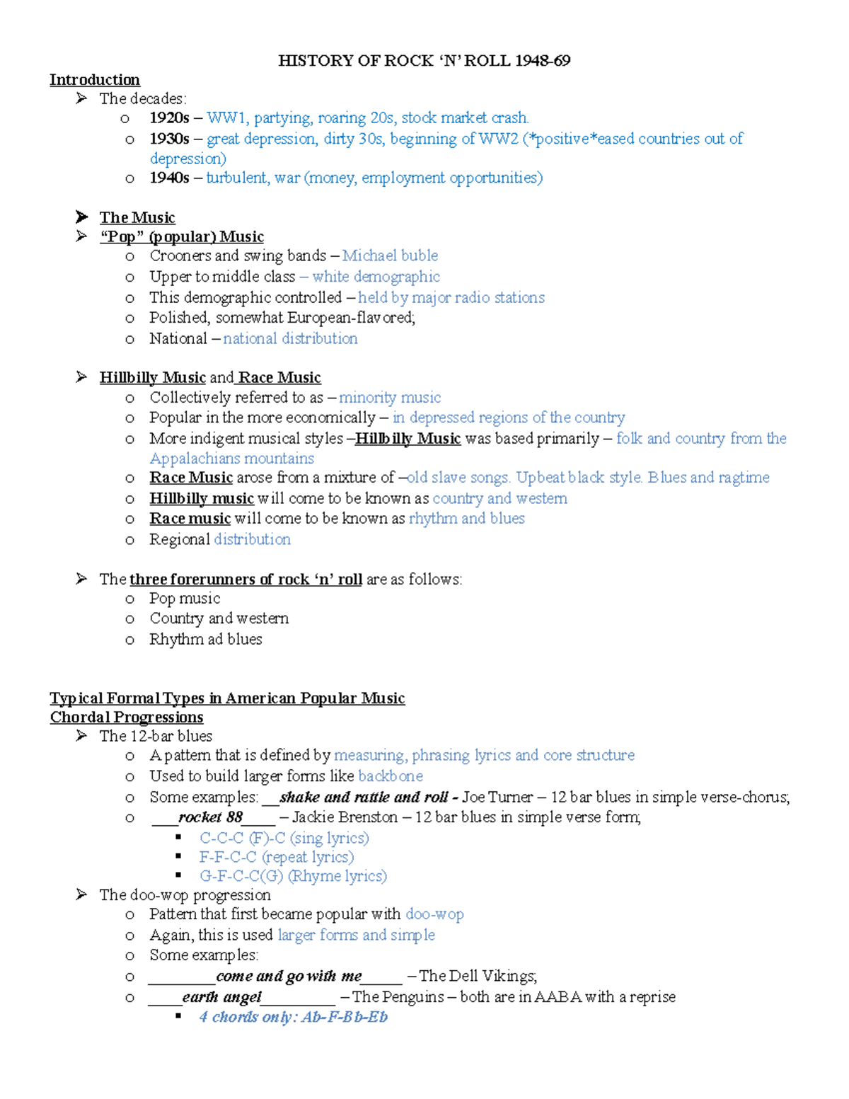 Class Notes - 1 History of Rock - HISTORY OF ROCK ‘N’ ROLL 1948 ...