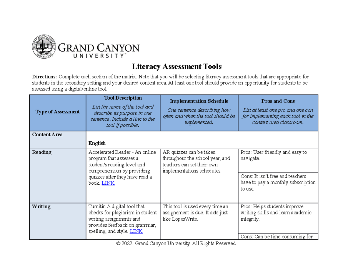 SEC-545-UO Literacy Assessment Tools - Literacy Assessment Tools ...