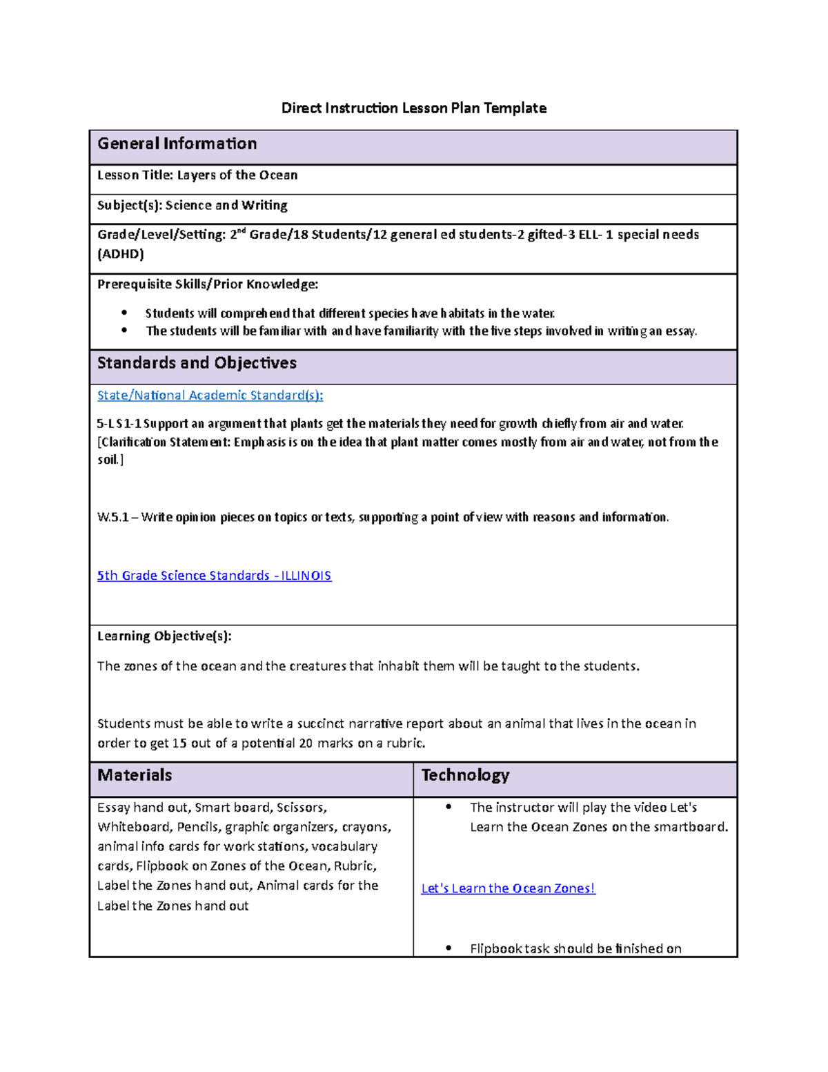 D164 Task 2 - Lesson Plan Assignment - Elementary Disciplinary Literacy ...