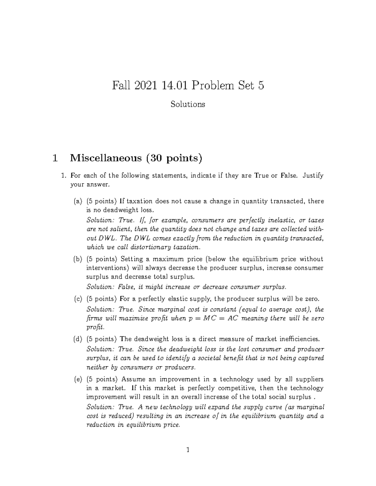 PSet5 Sol - Fall 2021 14 Problem Set 5 Solutions 1 Miscellaneous (30 ...