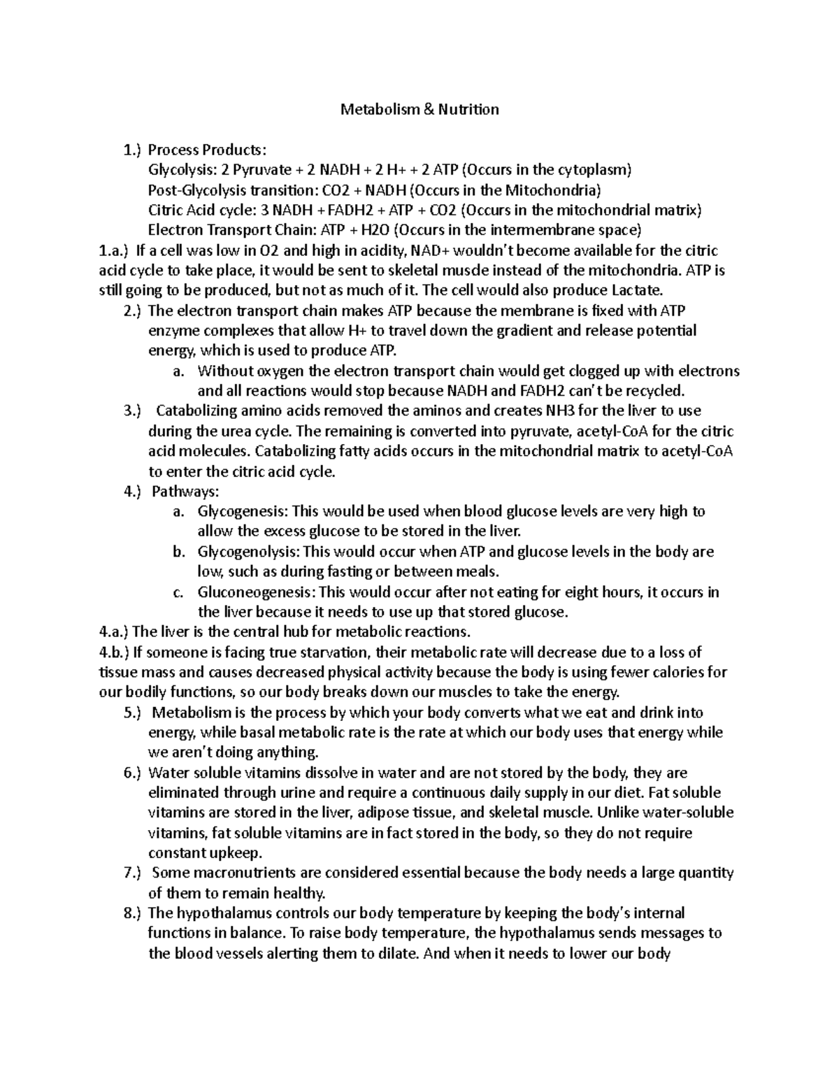 Metabolism and Nutrition: Processes ATP Production and Macronutrients ...
