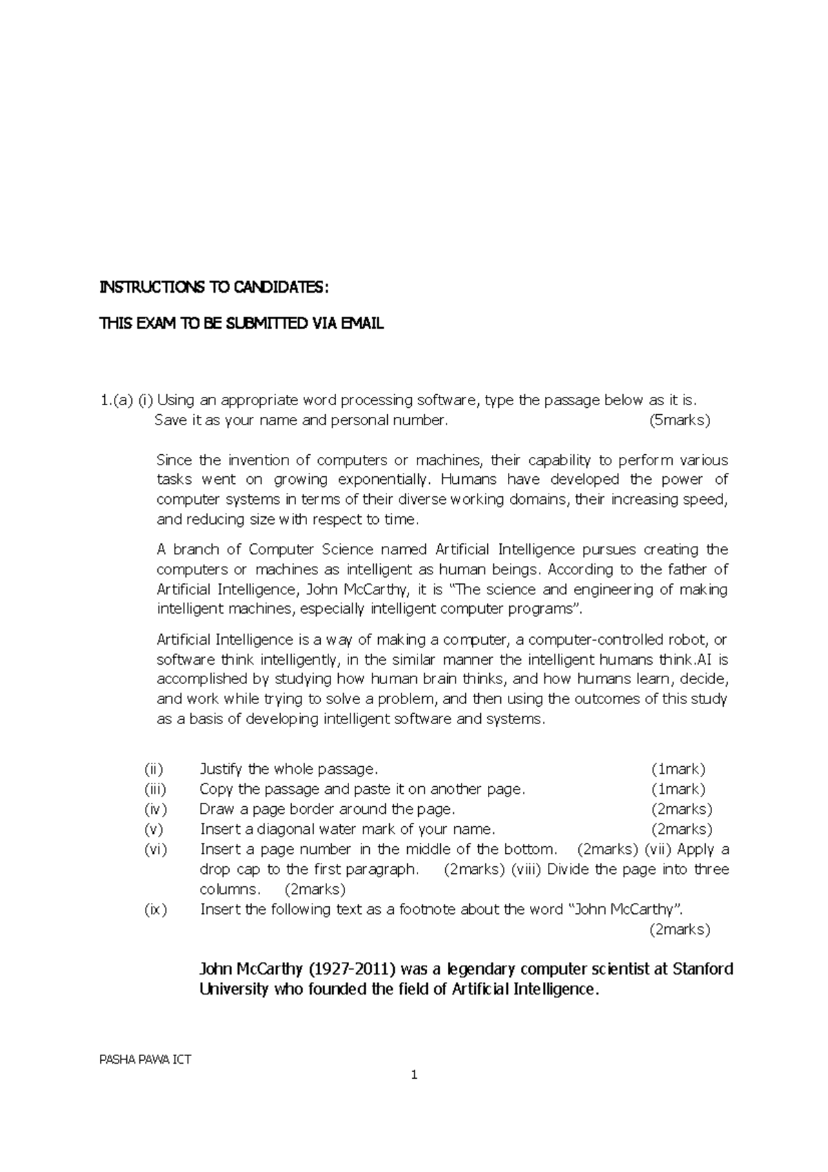 COMP EXAM - test your skills - INSTRUCTIONS TO CANDIDATES: THIS EXAM TO ...