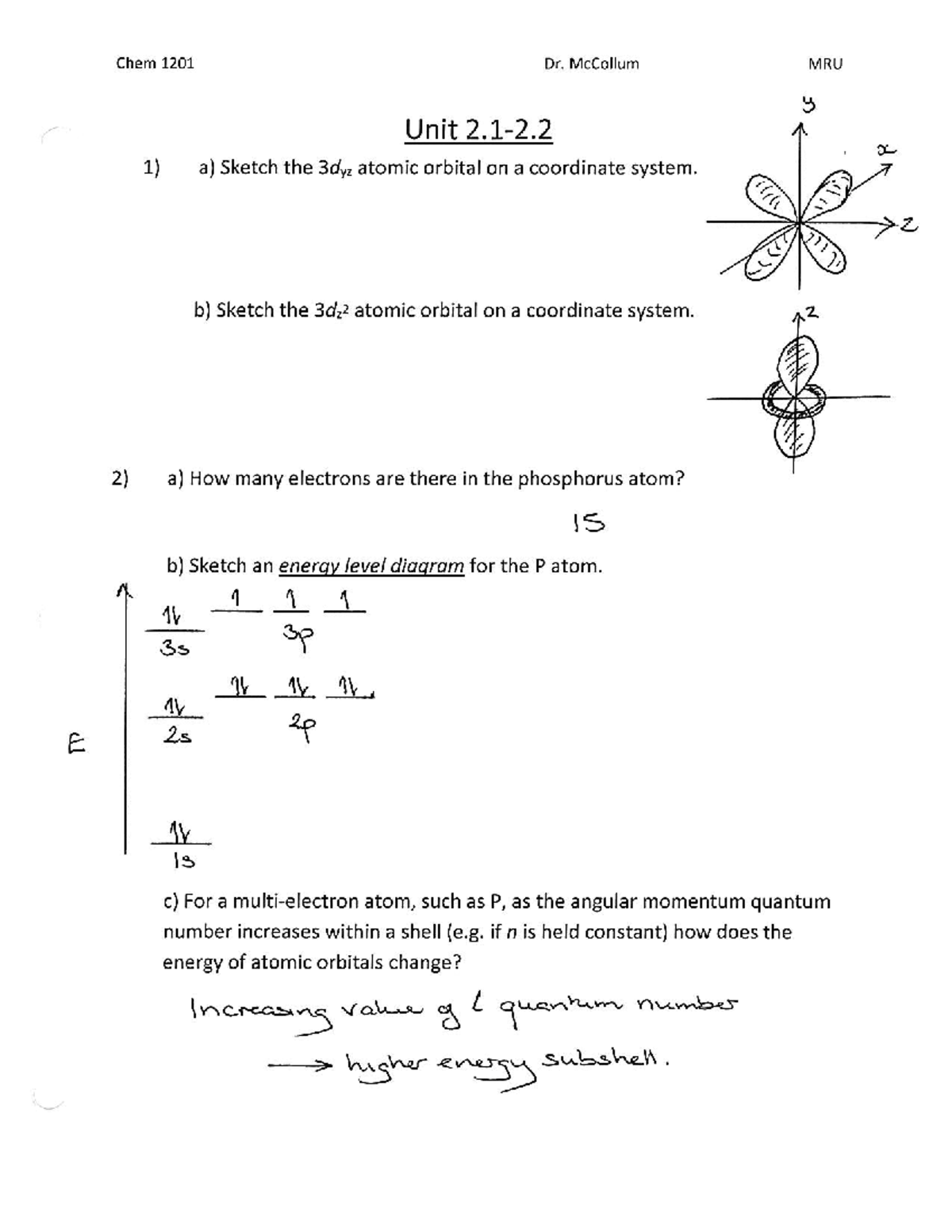 Unit 1-2 Solutions - orbitals - Chem 1201 - Studocu