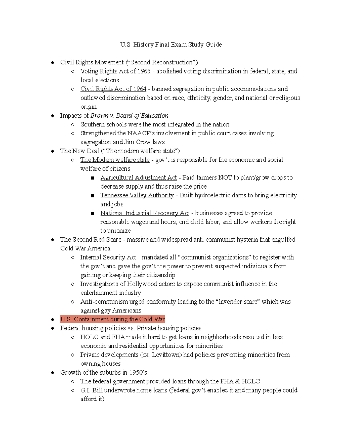 U.S. History Final Exam Study Guide - U. History Final Exam Study Guide ...