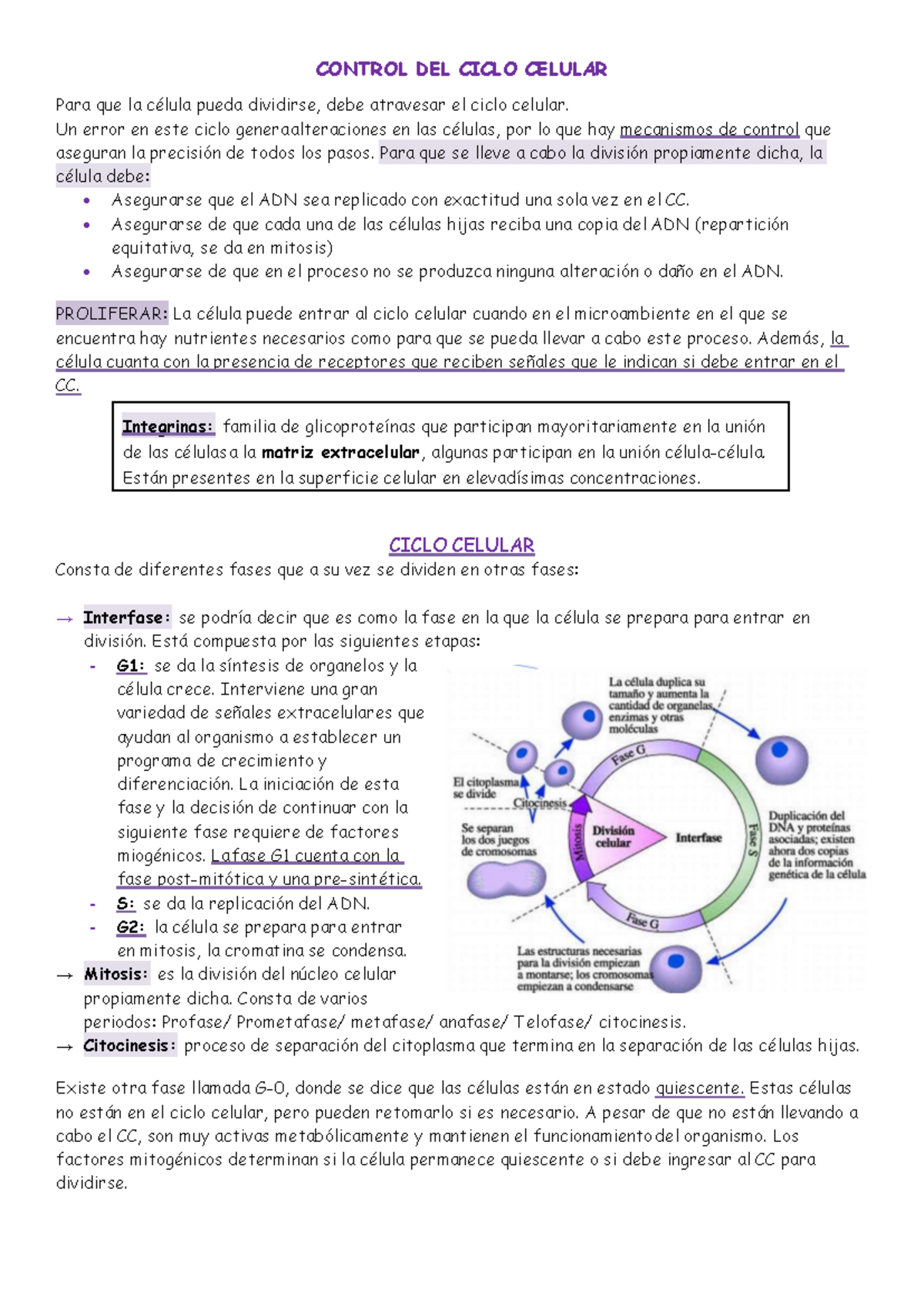 BF control del Ciclo celular - Integrinas: familia de glicoproteÌnas que participan ...