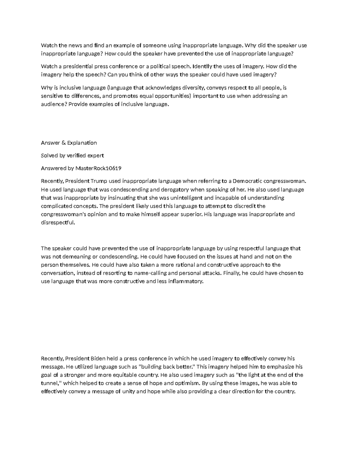 Language answer - Watch the news and find an example of someone using ...