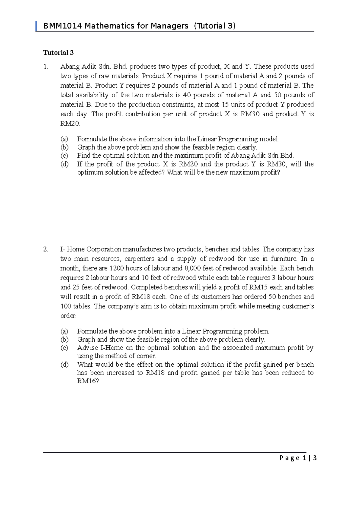 340455 Tutorial 3 - Lecture notes 1 - BMM1014 Mathematics for Managers ...
