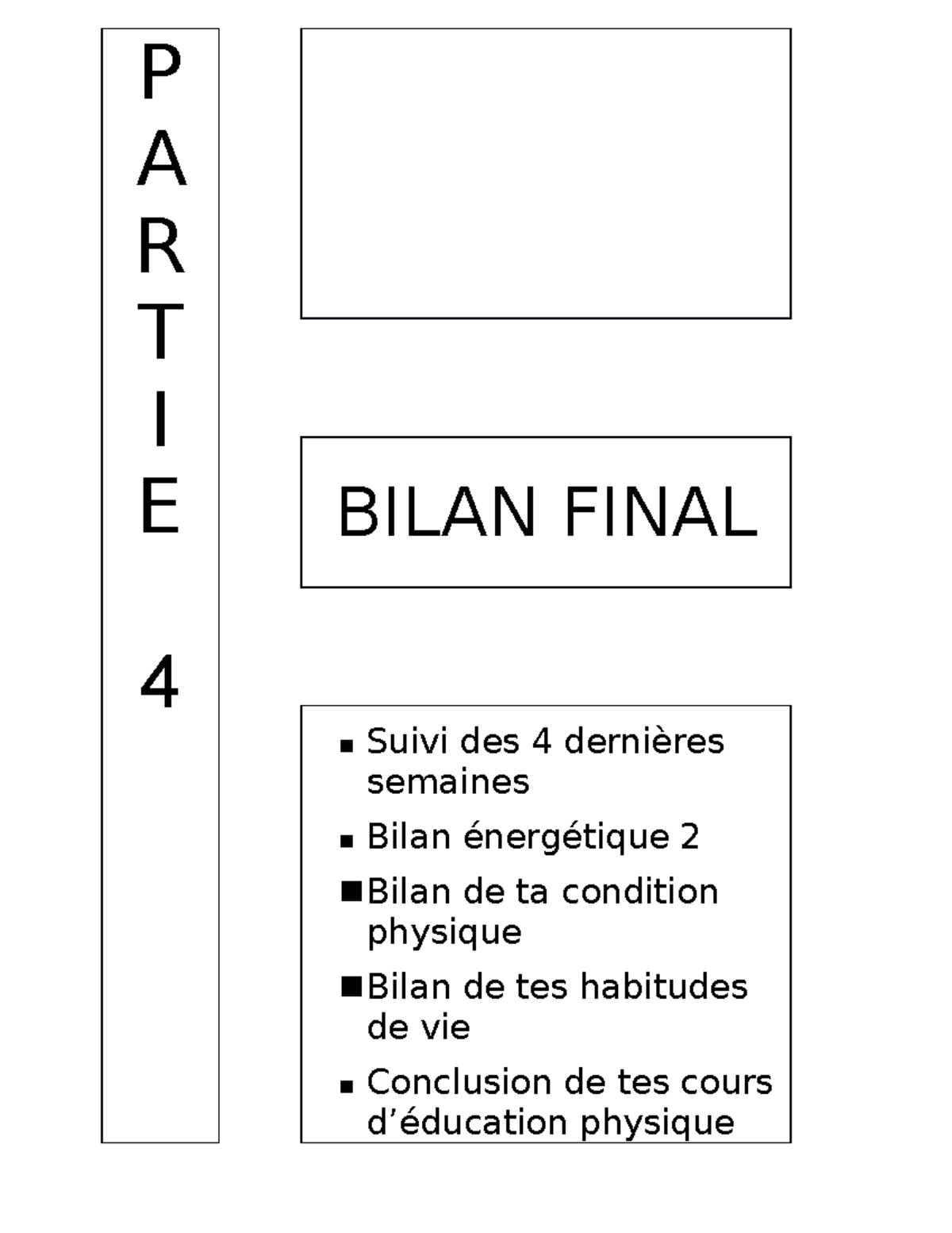 Cahier Guide P4 final 2 - Suivie éduc - P A R T I E 4 BILAN FINAL Suivi des 4 dernières semaines ...