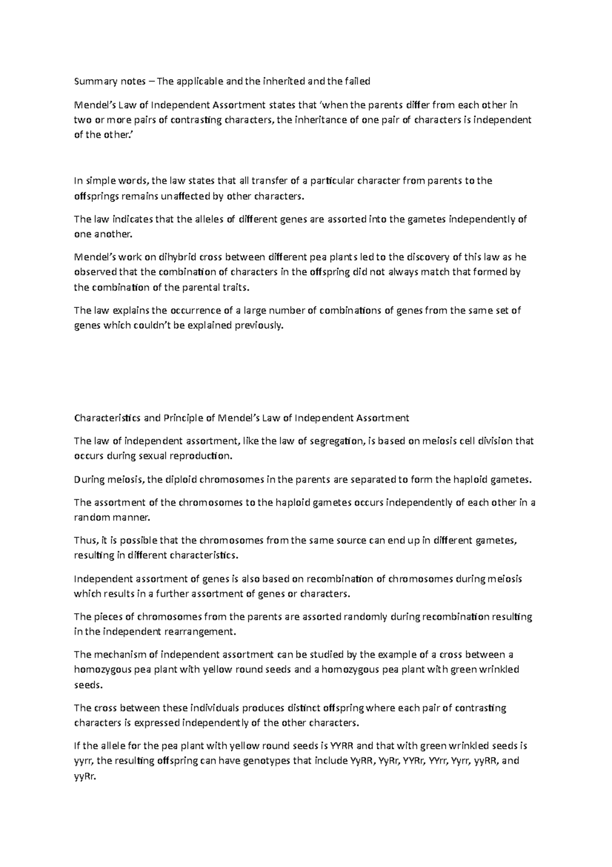 Summary notes – The applicable and the inherited and the failed - ’ In ...