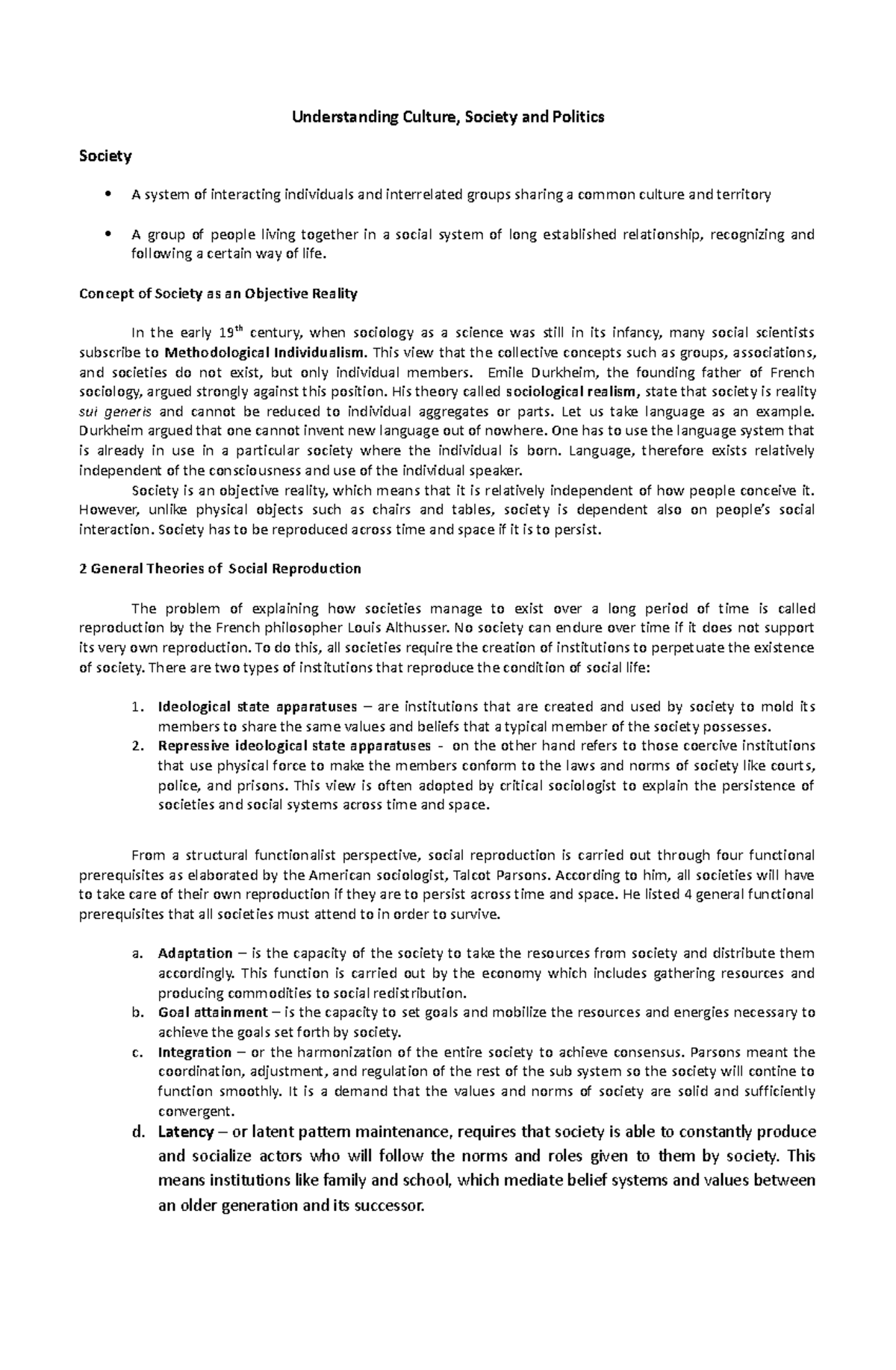 1st handout understanding culture - Understanding Culture, Society and ...