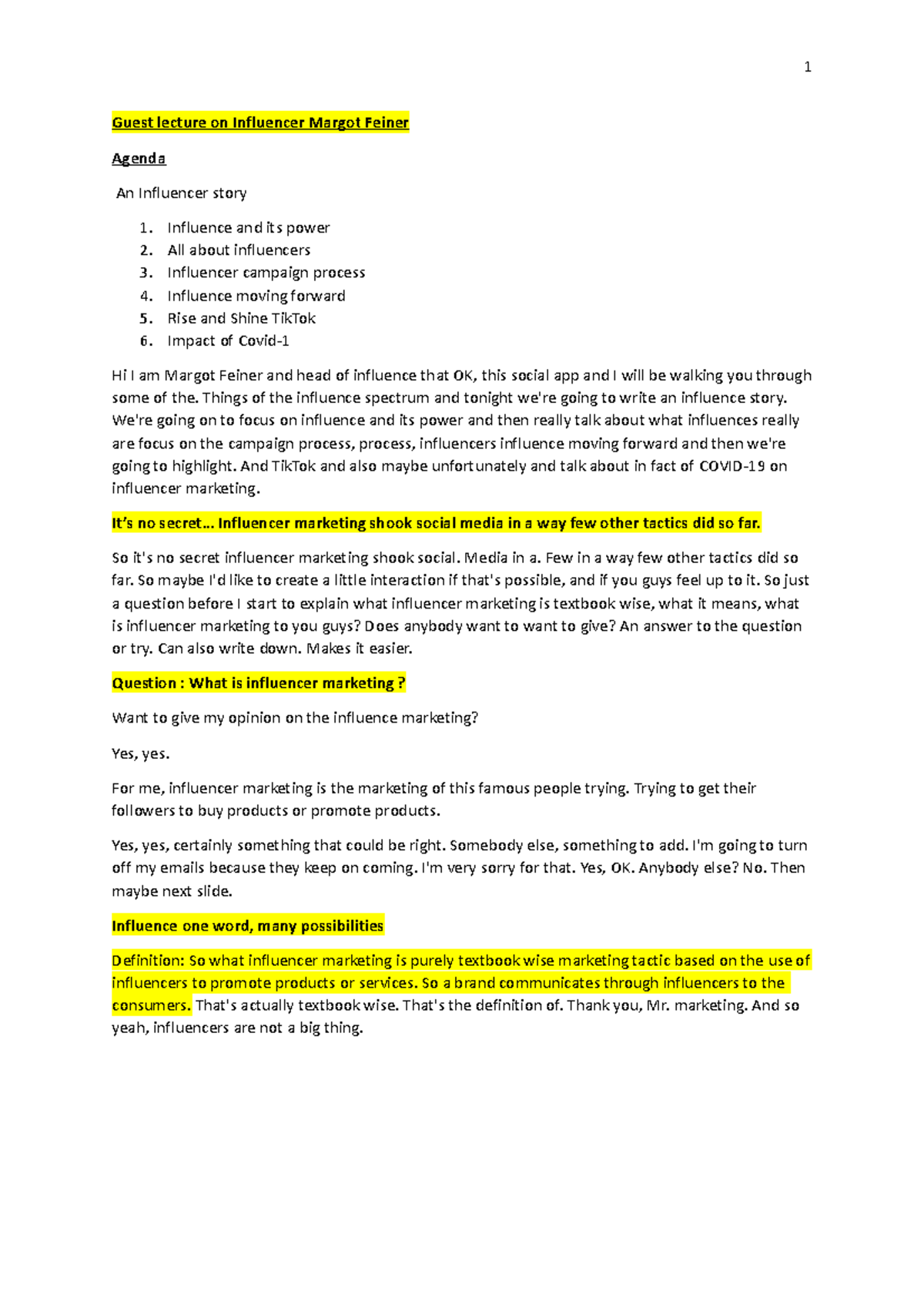 Influencer Marketing - Margot Feiner - Guest lecture on Influencer ...