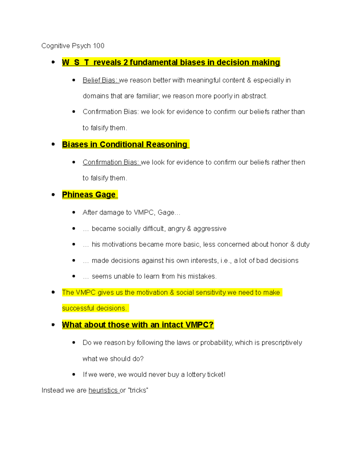 PSC 100 DAY 31 - Conditional reasoning - Cognitive Psych 100 W S T ...