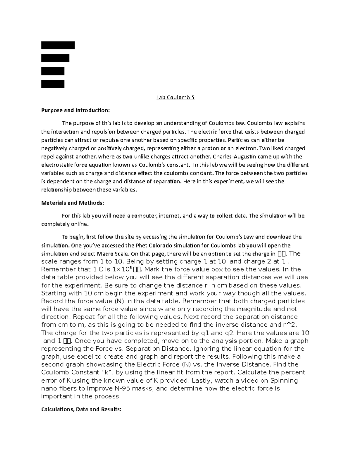 LAB 5 Coulomb Law PHET Colorado - PJM480 - CSU-Global - Studocu
