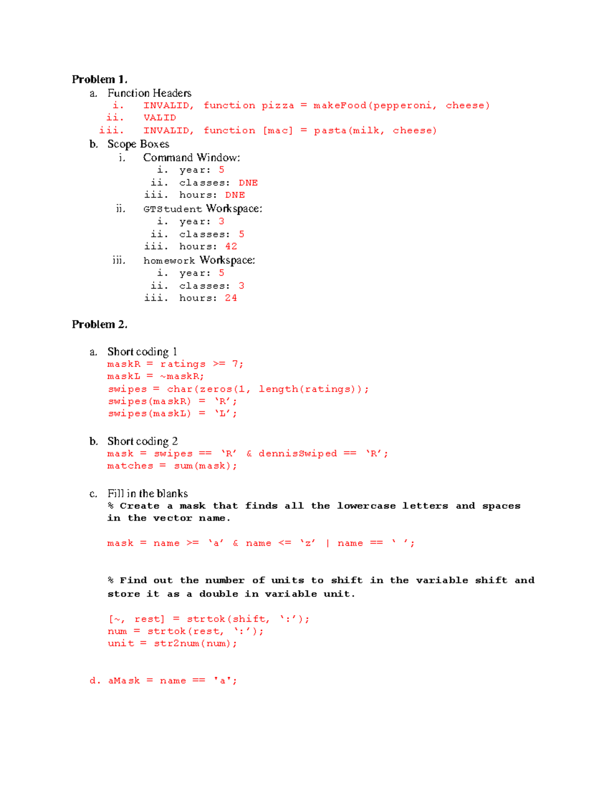 Practice Exam 1-C Solutions - Problem 1. a. Function Headers i. INVALID ...