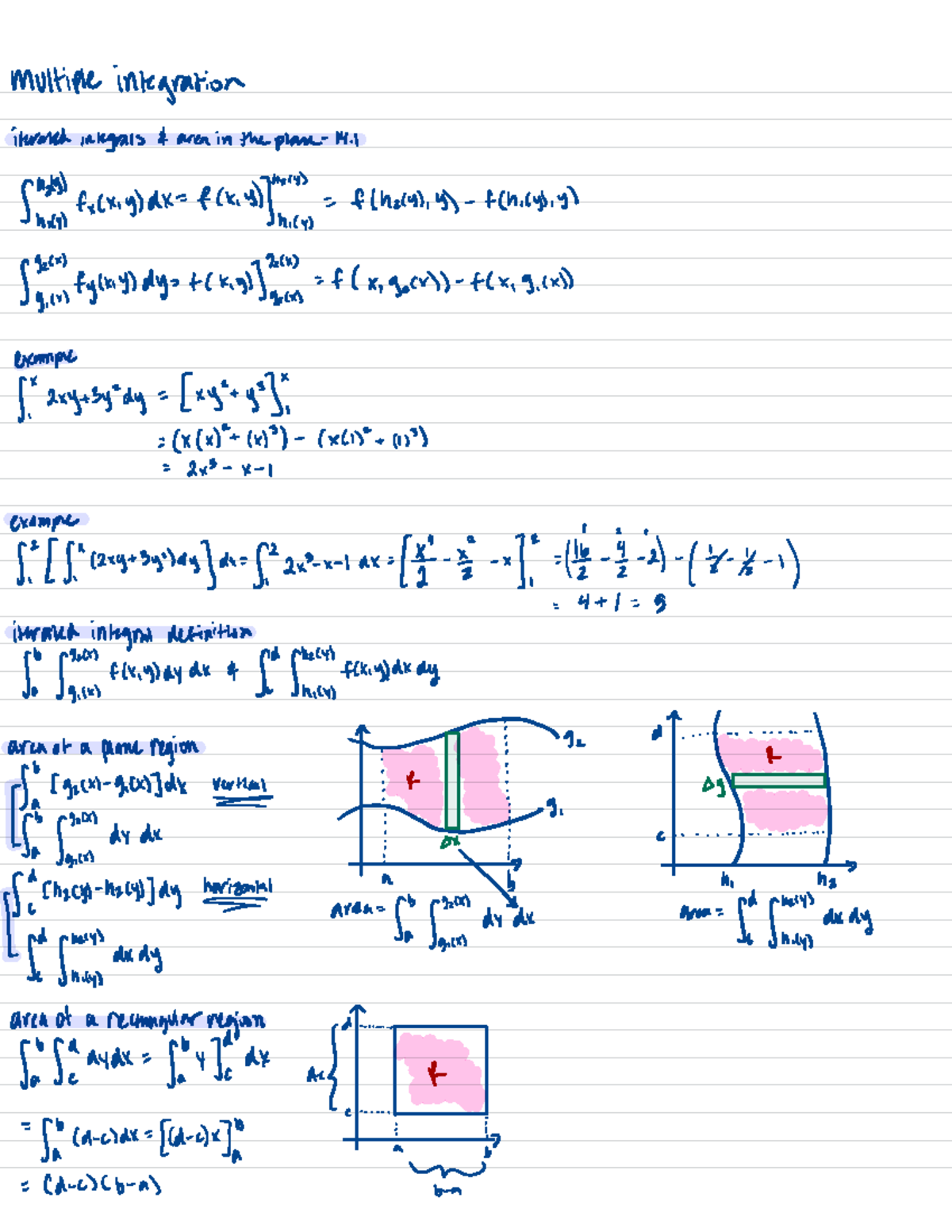 Chapter 4 lecture notes - Multiple integration iterated integrals Karen ...