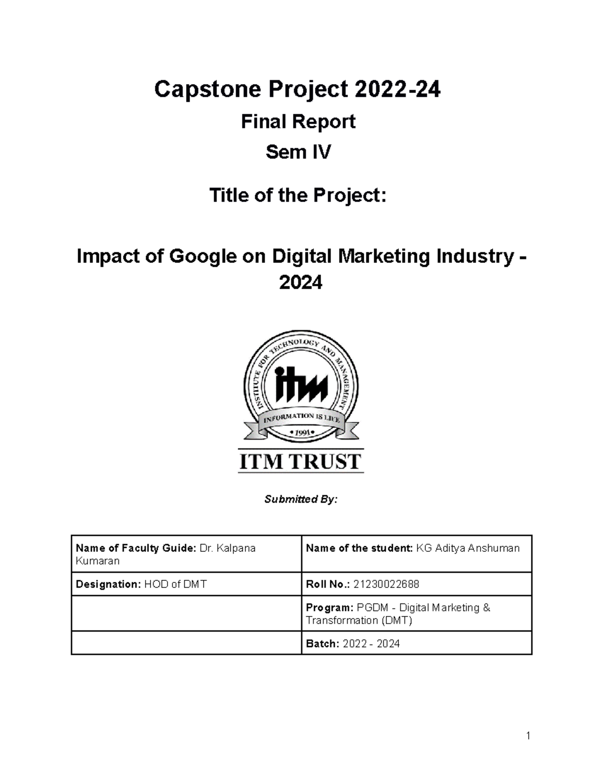 Capstone Project 2022-24 Final Report KG Aditya Anshuman - Capstone Project 2022- Final Report ...