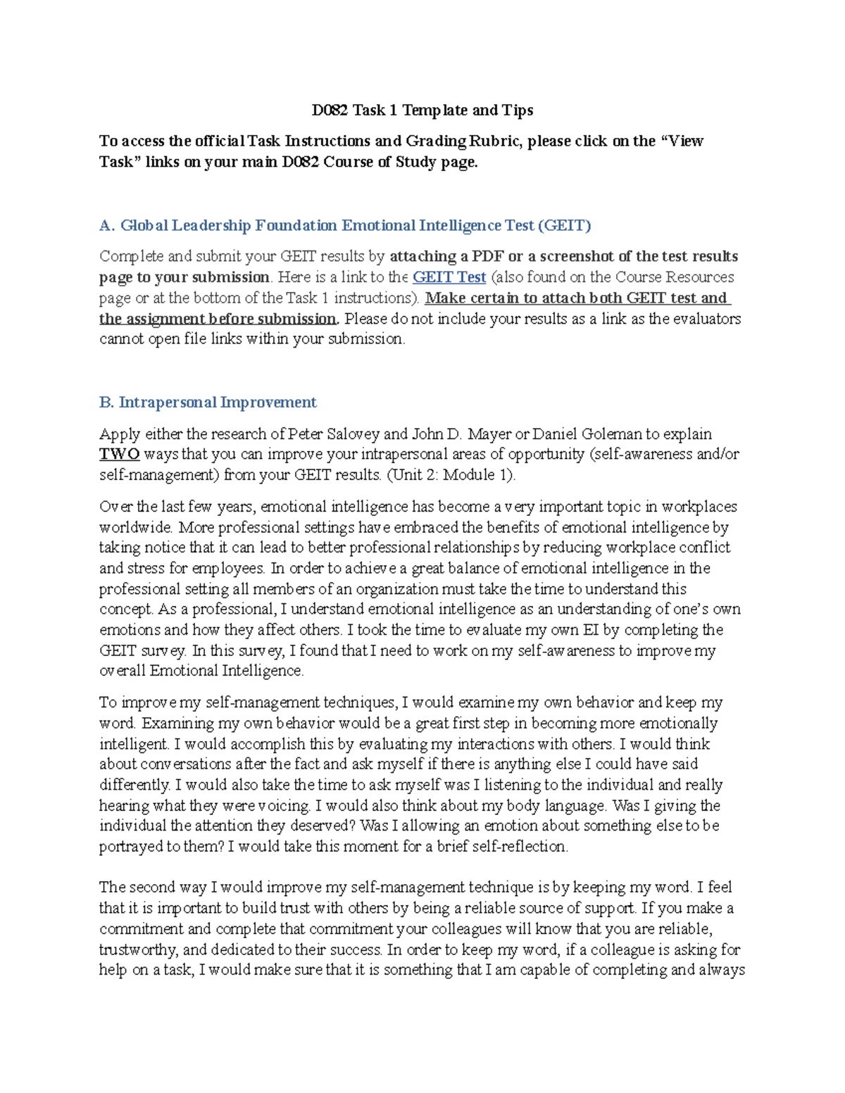 D082 Task 1 Jennifer Faircloth Earl - D082 Task 1 Template and Tips To ...