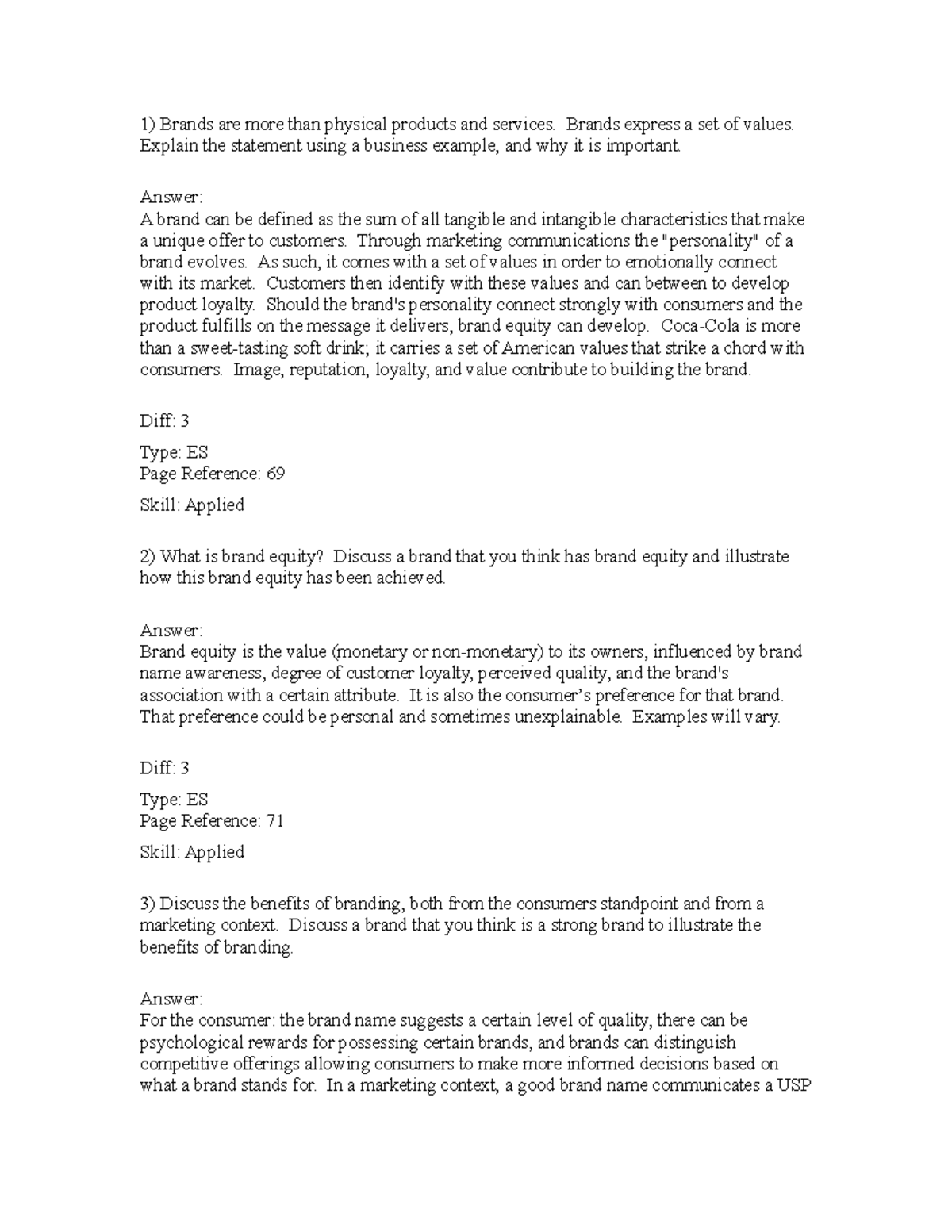 Chap 3 - Essay questions - Brands are more than physical products and ...