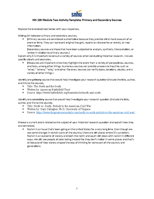 HIS 100 Module Two Activity Sources Template - HIS100 - SNHU - Studocu