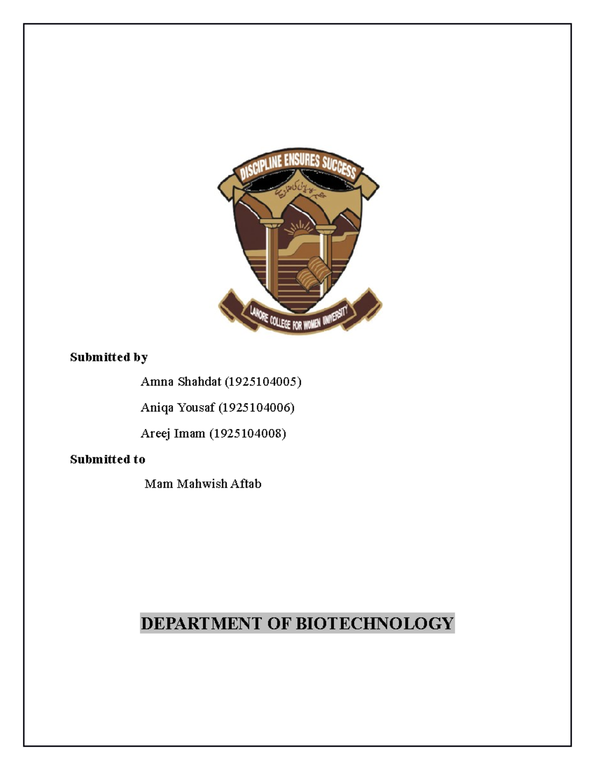 Health biotechnology - assignment material - Submitted by Amna Shahdat ...