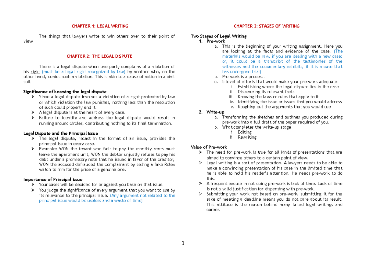 ORAL COMMUNICATION COURSEWORK - CHAPTER 1: LEGAL WRITING The things ...