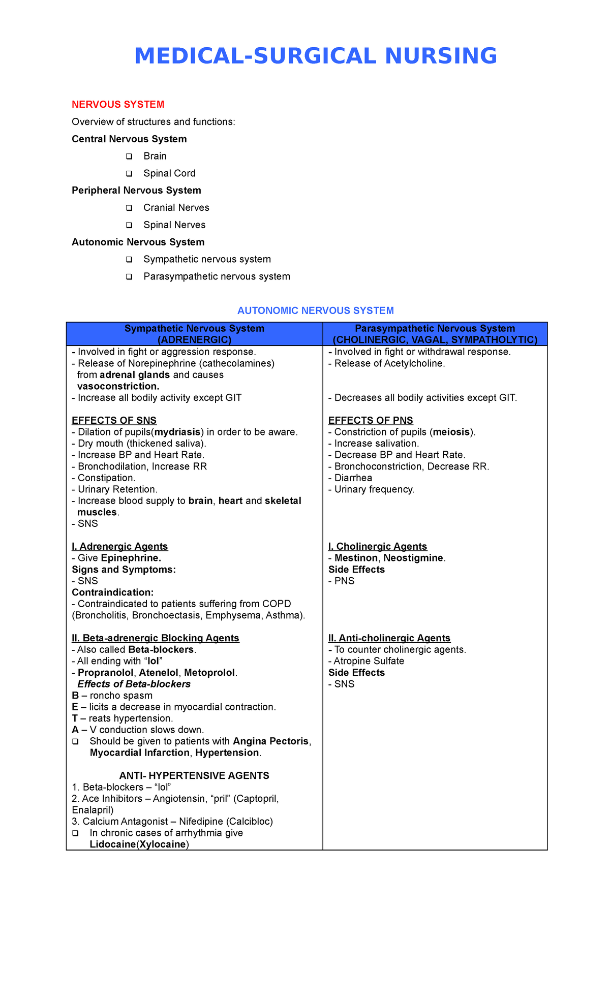 5074406 Medical Surgical Nursing Review Notes - MEDICAL-SURGICAL ...